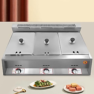 RocoReny Commercial Food Warmer, 3-Pan Gas Food Warmer Stainless Steel Buffet Steam Table Warmer with Lids for Catering Restaurants Home Party (3-Pan*10L/2.64Gal)
