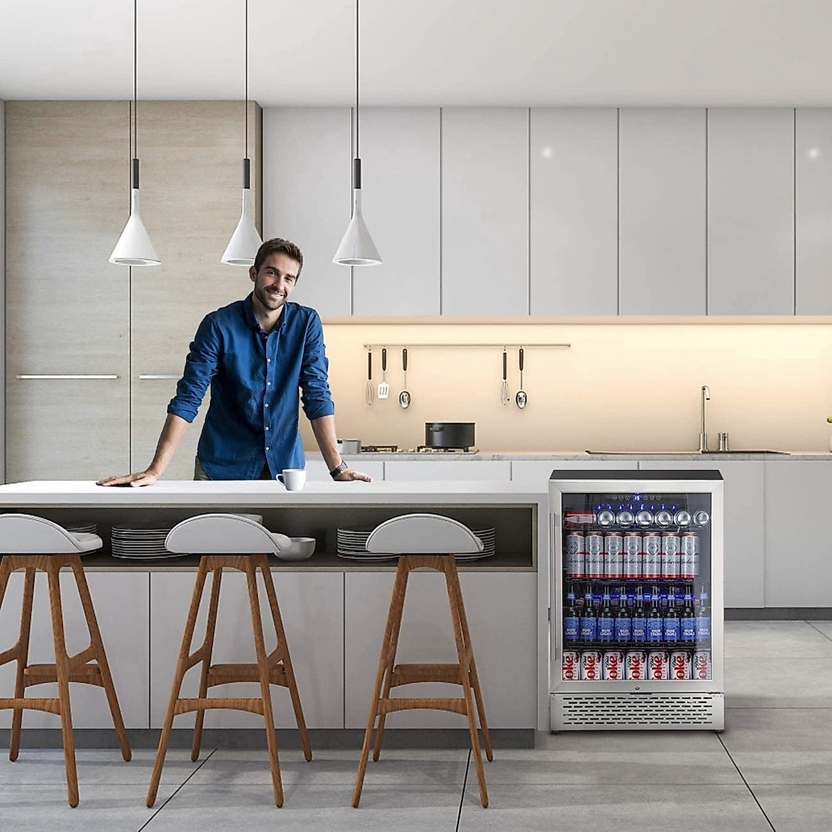 Altatac Beverage Refrigerator with Glass Door 180 Cans Mini Beverage Cooler Under Counter Frestanding Built in Center Garage Fridge