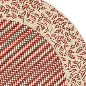 SAFAVIEH Courtyard Collection 5'3" Round Red / Natural CY0727 Indoor/ Outdoor Waterproof Easy-Cleaning Patio Backyard Mudroom Area-Rug