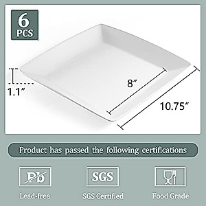 Yedio Porcelain Square Dinner Plates, 10.75 Inch Square Serving Plate for Steak, Pasta, Salad, Snacks, Pizza, Appetizer Plates-Set of 6, White