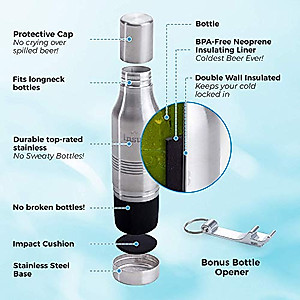 The Original Insul8 Beer Bottle Cooler | Double Wall Insulated Beer Bottle Holder Stainless Steel Fits 12 oz. Long-Neck and Standard Bottles | Bonus Bottle Opener Keyring and Gift Box