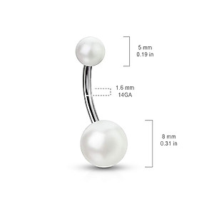 14G 316L Stainless Steel Imitation Pearl Navel Belly Button Ring (White)