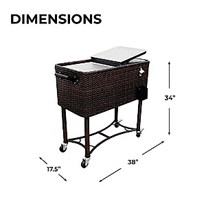 Permasteel 80-Qt Hand-Woven Wicker Patio Cooler with Wheels | Beverage Rolling Cooler for Backyard Deck, PS-A208-BB, Outdoor Drink Cart, Rattan Style, Brown
