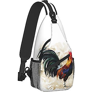 Sling Bag Rustic Rooster Chicken Watercolor Hiking Daypack Crossbody Shoulder Backpack Travel Chest Pack for Men Women
