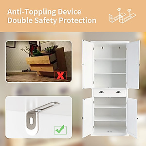 ARTPOWER Kitchen Pantry Storage Cabinet with Drawer and Adjustable Shelves, Bathroom or Hallway, White