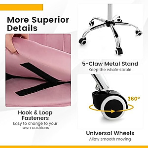 Nightcore Vanity Chair, Upholstered Cute Desk Chair, Swivel Height Adjustable Vanity Chair, Desk Chair Comfy, Shell Back Makeup Chair, Pink Desk Chair Cute w/Wheels for Girls Women