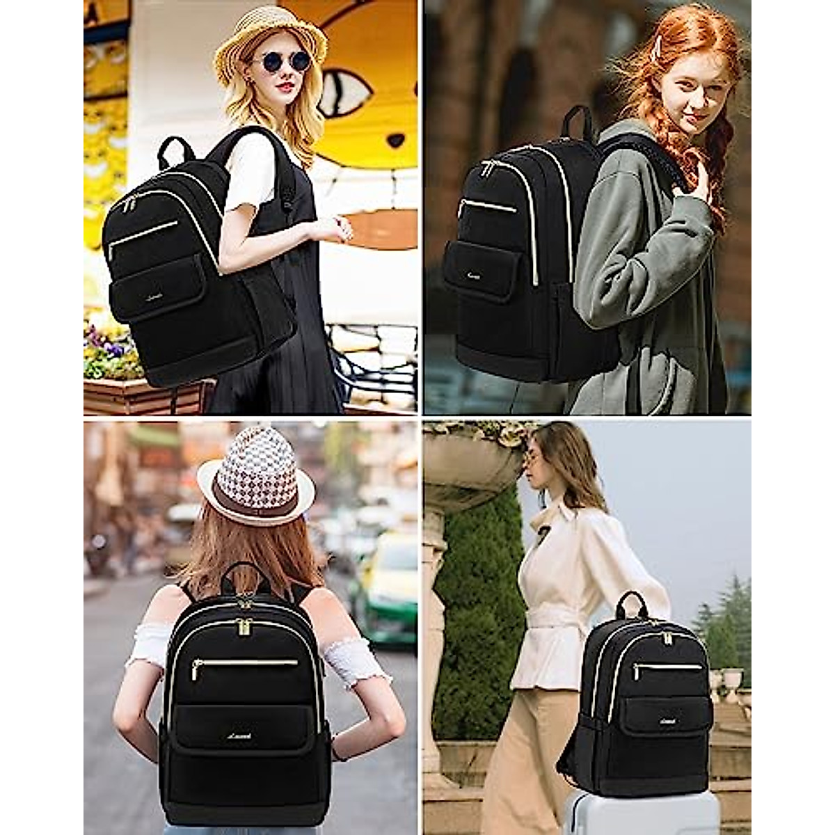LOVEVOOK Laptop Backpack for Women,15.6 Inch Fashion Travel Backpack,Large Capacity Backpack Purse with USB,Water-resistant fits College Work Business Travel （Black）