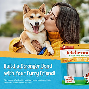 FETCHERONI Variety Pack Stuffed Dog Bones (Flavors: Bacon & Cheese, Peanut Butter, and Beef) - 3-4 Inch Long Dog Treats - Natural Stuffed Dental Dog Bone Treats for Dogs - 5 Pack