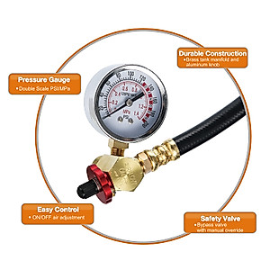 Air Tank Repair Kit, SUNROAD Air Tank valve Kit with gauge, Come with 2" Pressure Gauge 1/8"NPT, 4 Ft Air Hose 1/4"NPT Connect and Aluminum Knob Air Tank Manifold 1/2" NPT to Portable Air Tank