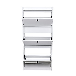 TBVECHI Narrow Shoe Cabinet, 3 Flip Drawers Freestanding Shoe Storage Cabinet Organizer, Corner Shoe Storage for Narrow Entryway Hallway Closet White Wood, Shoe Rack Storage