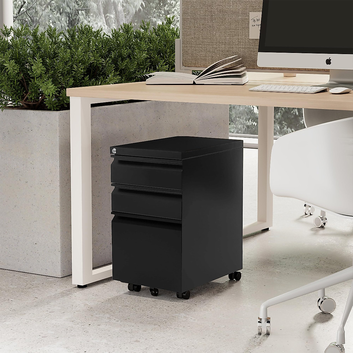 MOUNT-IT! Mobile File Cabinet with 3 Drawers | Under Desk Rolling Storage with Lock for Supplies, Files, and Materials, Mobile Space Saving for Home and Office