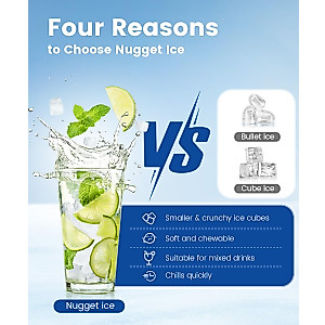 COWSAR Ice Maker, Nugget Ice Maker Machine, Portable Ice Machine with Self-Cleaning, 34Lbs/Day, Ice Makers Countertop with Handle, Ice Scoop and Basket for Home Office Party, White