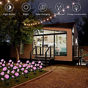 AMZQUE Solar Lights Outdoor Decorative, 2 Packs Solar Garden Light with 10 Rose Flowers, Solar Flowers Lights Outdoor Garden Waterproof Decor for Garden Patio Yard Pathway (Yellow & Pink)
