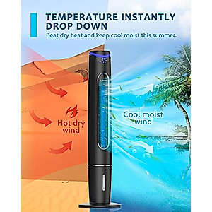 Evaporative Cooler, 46" Air Cooler Fan with Remote, 3-IN-1 Swamp Cooler, Night light, Oscillating, Humidifying, 3 Modes, 3 Speeds, 8H Timer, 2 Ice Packs, Portable Air Conditioner for Home Bedroom