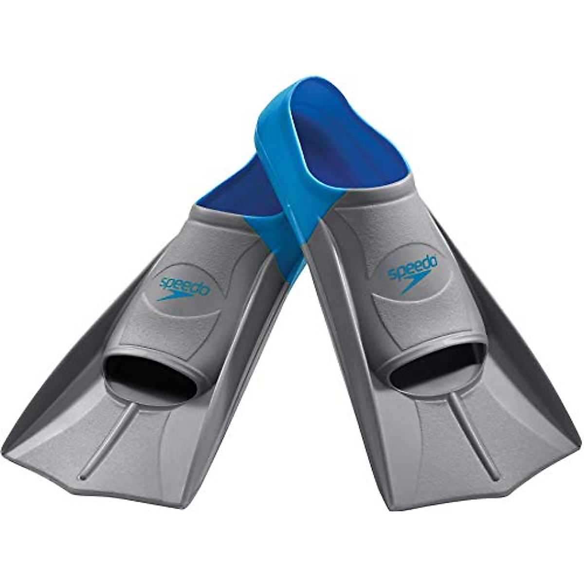 Speedo unisex adult Swim Training Fins Rubber Short Blade Footwear, Blue/Grey, Medium 6 7 US