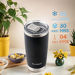 20 oz Black Stainless Steel Double Wall Vacuum Insulated Tumbler with Lid Of MacSlider - Dishwasher Safe & Spill Proof Travel Coffee Cup & Mug For Men - Durable Coating Scratch Resistant Outdoor