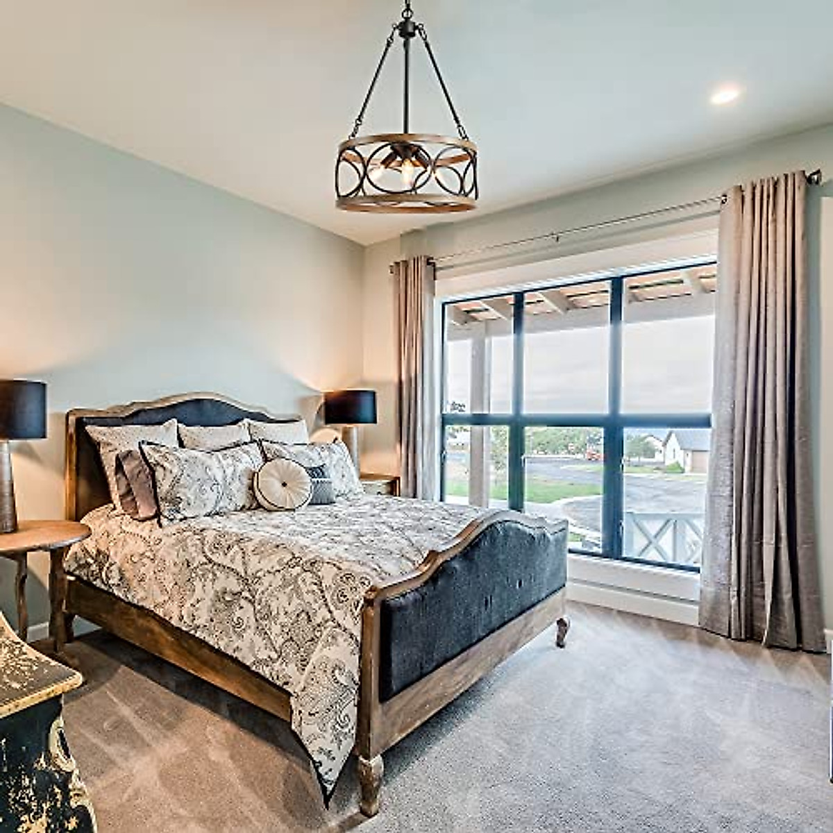 KSANA Farmhouse Drum Chandelier, Modern Faux Wood Light Fixture for Dining Rooms, Living Room, Bedroom and Foyer