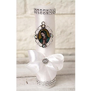 Elegant Wood Box 5pc Our Lady Guadalupe Charm Rhinestone Mi Bautizo Baptism Gift Set Rosary Candle Communion Espanol Nina Nino Favor Bible Velas Recuerdos