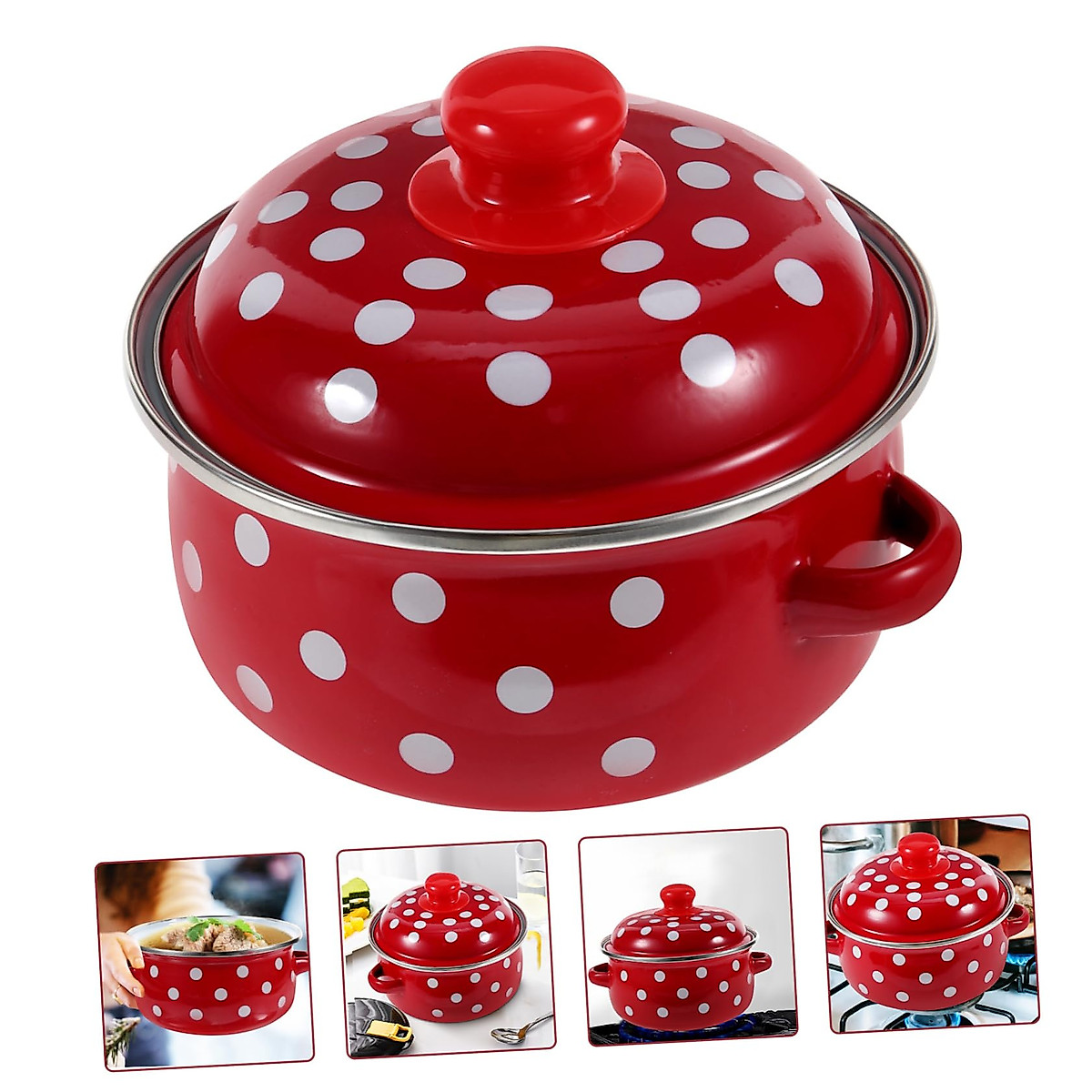 GRIRIW Double Ear Enamel Soup Pot Induction Pans Ceramic Cooking Pot Coffee Maker Soup Making Pot Ceramic Soup Mug with Lid Pasta Pot Ceramic Clay Cooking Supplies Stove Baby