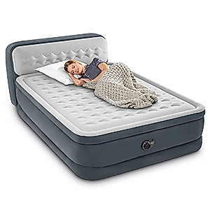 Intex Dura-Beam Deluxe 18 Inch Queen-Sized Air Mattress Comforting Bed with Built-in Electric Pump and Ultra Plush Supportive Headboard