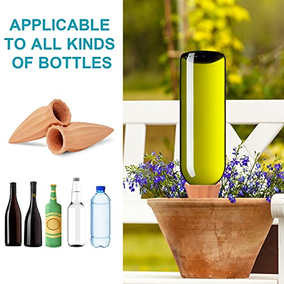 KOAMLY 12 Pcs Self Watering Spikes,Terracotta Plant Watering Devices,Terra Cotta Self Watering Planter Insert,Recycled Wine Bottle Water Plants While Away