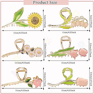 6 Pcs Large Metal Tulip, Sunflower, and Lily Hair Claws - Non-Slip Floral Hair Clips for Thin and Thick Hair