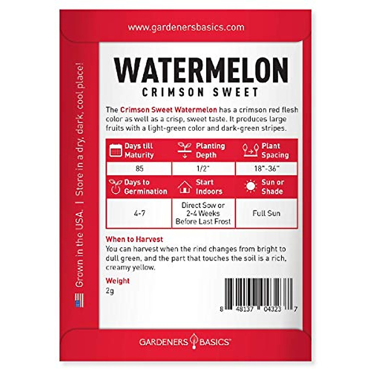 Watermelon Seeds for Planting - Crimson Sweet Heirloom Variety, Non-GMO Fruit Seed - 2 Grams of Seeds Great for Outdoor Garden by Gardeners Basics