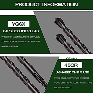 10 Pieces 6MM Masonry Drill Bits Set, JOERIC 1/4 inch Ceramic Drill Bit Concrete Drill Bits for Ceramic Tile Wood Porcelain Mirror Plastic Marble Wall with Strength Carbide Tips