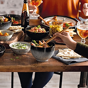 Denby - Halo Deep Noodle Bowls Set of 2 - Reactive Glaze Dishwasher Microwave Safe Crockery 900ml - Black, Grey Ceramic Stoneware Tableware - Chip & Crack Resistant Soup Bowls