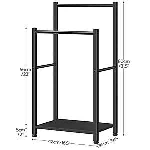 HOOBRO Free Standing Towel Rack for Bathroom, 16.5" L x 9.4" W x 31.5" H, 2 Tier Blanket Rack, Blanket Holder, Drying and Display Rack with Shelf, Black BB02LB01