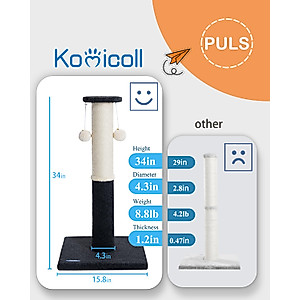 Komicoll 34-Inch Tall Cat Scratching Post for Indoor Cats, Large Carpet Scratch Post, Sisal Cat Scratcher, Sturdy and Durable Cat Post with Hanging Ball