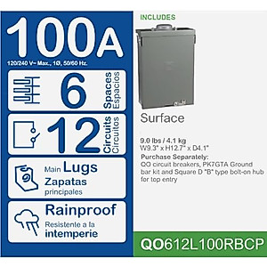 Square D - QO612L100RBCP QO 100 Amp 6-Space 12-Circuit Outdoor Main Lugs Load Center with Cover