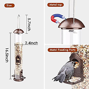 Wild Bird Feeder Classic, Witacles 17 Inch Tube All Metal Steel Hanger, for Garden Yard Outdoor, 4 Feeding Ports, Seed is not Included (Brown)