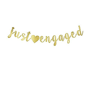Just Engaged Banner, Engagement Party Gold Gliter Paper Sign Backdrops