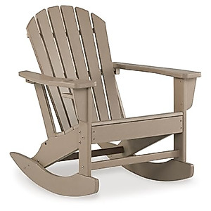 Signature Design by Ashley Sundown Treasure Cottage Weather Resistant Outdoor Rocking Chair with 1 Cup Holder, Light Brown