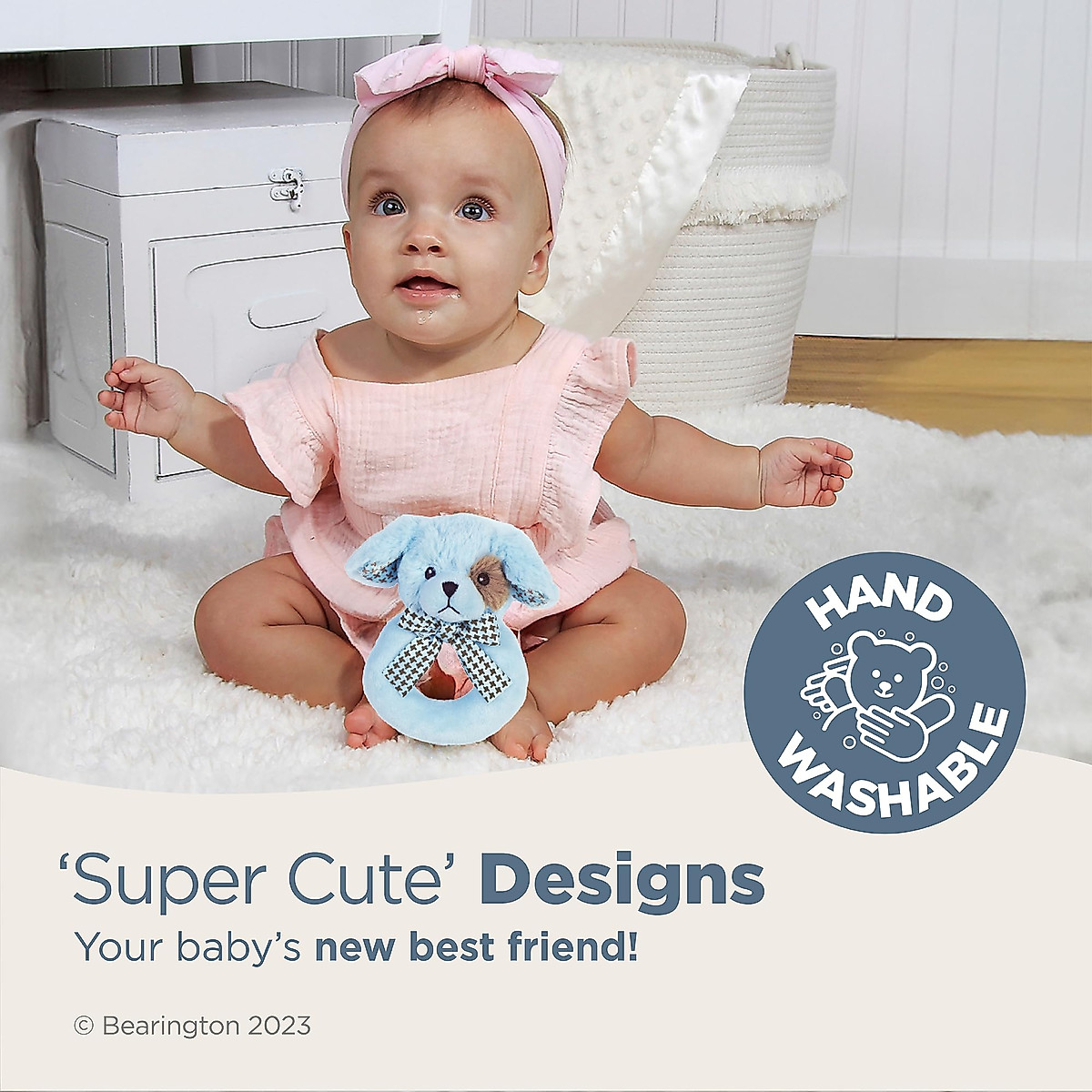 Bearington Collection Baby Lil' Waggles, 5.5 Inch Blue Puppy Dog Plush Stuffed Animal, Soft Baby Boy Rattle