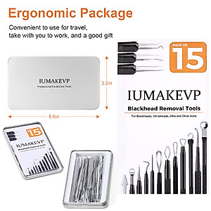 Pimple Popper Tool Kit, IUMAKEVP 15 PCS Professional Stainless Steel Blackhead Remover Comedone Extractor Tools for Removing Zit on Face - Acne Removal Kit with Metal Case (Silver)