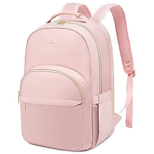 LOVEVOOK Work Backpack for Women, fits 15.6 Inch Laptop, Large Capacity Laptop Backpack with Luggage Strap, Waterproof Lightweight Backpack Purse, Fashionable for Business, Travel, Pink
