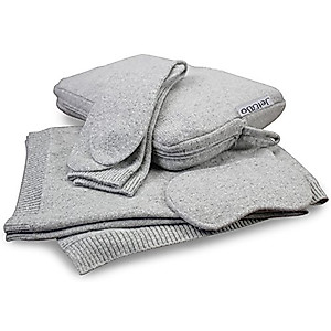 Jet&Bo 100% Pure Cashmere Travel Set: Blanket, Eye Mask, Socks, Carry/Pillow Case Gray