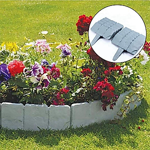 GUOFEI DIY Decorative Flower Grass Bed Border,Grey Stone Effect Plastic Palisade Fence Lawn Edging Garden Fence Edging,for Garden,Lawn,Walkway and Landscape Edging (10pcs, Gray)