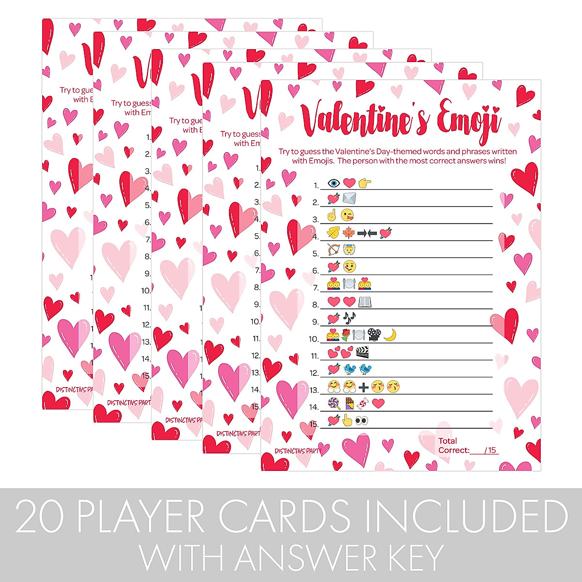 Valentine's Day Emoji Game - Fun Classroom Party Activity for Kids & Adults - 25 Player Cards, Valentine Guessing Game for Families, Couples, & Friends