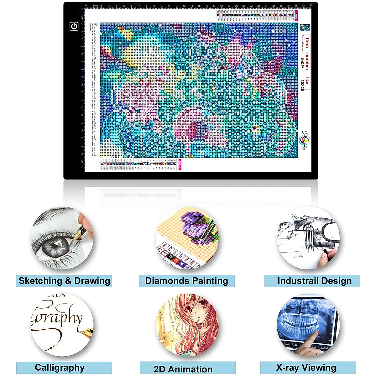 SevenFish Diamond Painting Accessories A4 Light Pad, Upgraded Light Board High Brightness No Black Dots Diamond Art Light Box for Diamond Painting Tools, Drawing/Tracing/Craft/Sketching/Weeding Vinyl