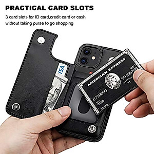 ONETOP Compatible with iPhone 12 Mini Wallet Case with Card Holder, PU Leather Kickstand Card Slots Case, Double Magnetic Clasp and Durable Shockproof Cover 5.4 Inch(Black)