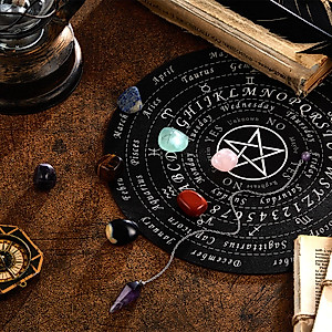 Star Pendulum Board Wooden Dowsing Board Set Include Crystal Dowsing Pendulum Necklace, 8 Chakra Stones, Round Pendulum Board Dowsing Divination Metaphysical Message Board for Witchcraft Supplies