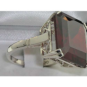 Solid Sterling Silver Huge Heavy Square Octagon cut Synthetic Garnet Ring - Size 12 - Sizes 5 to 12 Available