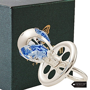 Matahi Silver Plated Crystal Studded Pacifier Ornament with Blue Crystals Baby's First Christmas Holiday Ornament and Hanging Pendant - Great Gift for Baby Shower, New Born Baby Gift