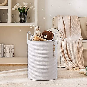 YOUDENOVA Cotton Rope Laundry Hamper Basket, 58L Tall Woven Collapsible Baskets for Blanket Organizing Clothes Hamper for Laundry Room Storage