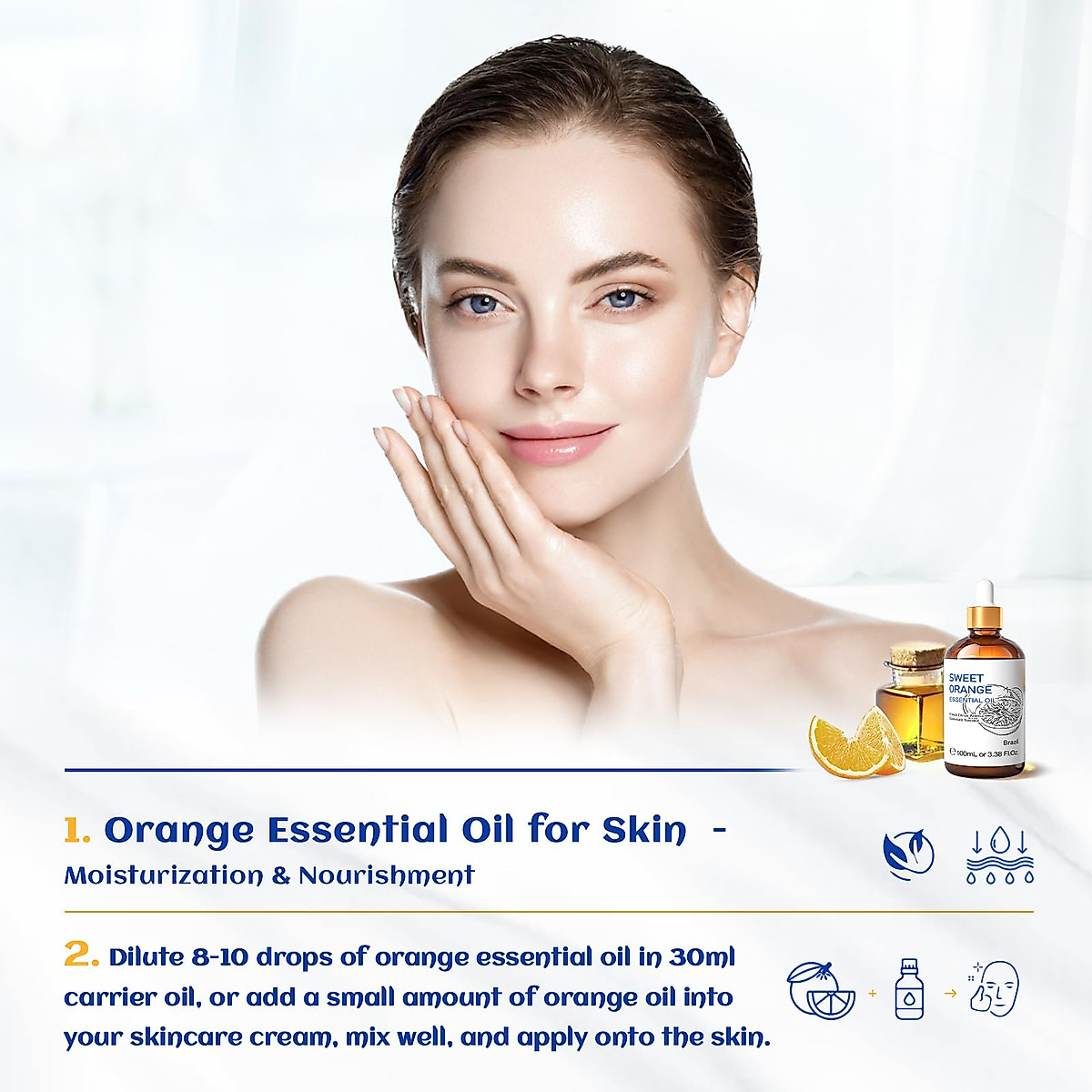 HIQILI Orange Essential Oil, 100% Pure, No Phototoxicity - 3.38 Fl Oz