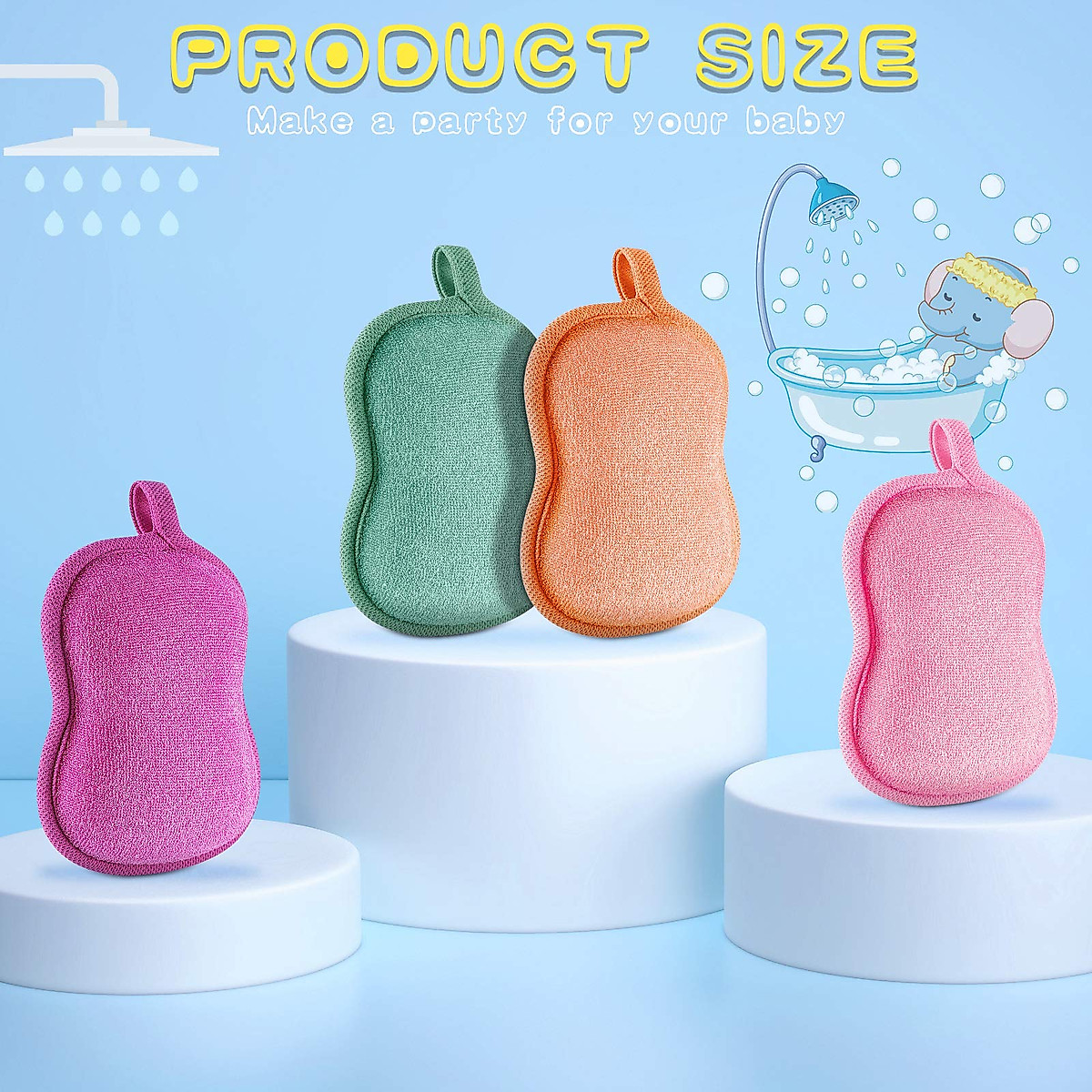 Tatuo 4 Pieces Baby Bath Sponge Cotton Baby Sponge Soft and Absorbent loofah for Kids Babies Men Women(Red, Purple, Green, Orange)