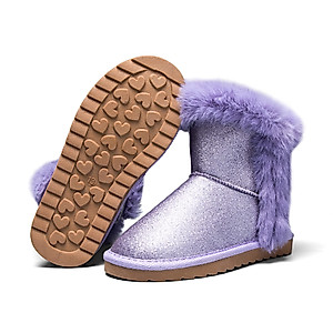 K KomForme Girls Snow Boots Warm Fur Lined Glitter Strap Winter Shoes Lightweight with Hook-and-loop(Toddler/Little Kids/Big Kids)